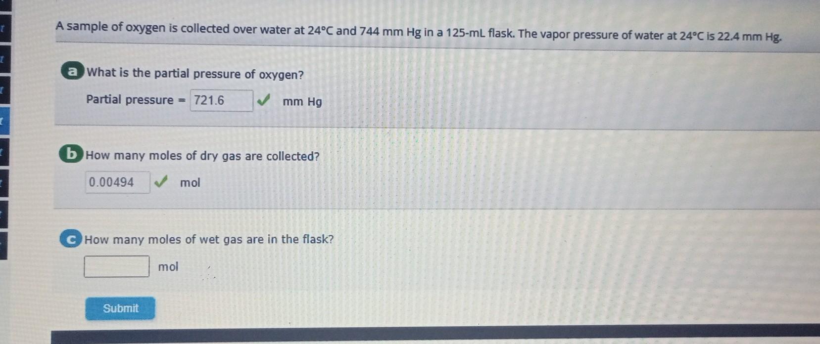 Solved A sample of oxygen is collected over water at 24∘C | Chegg.com