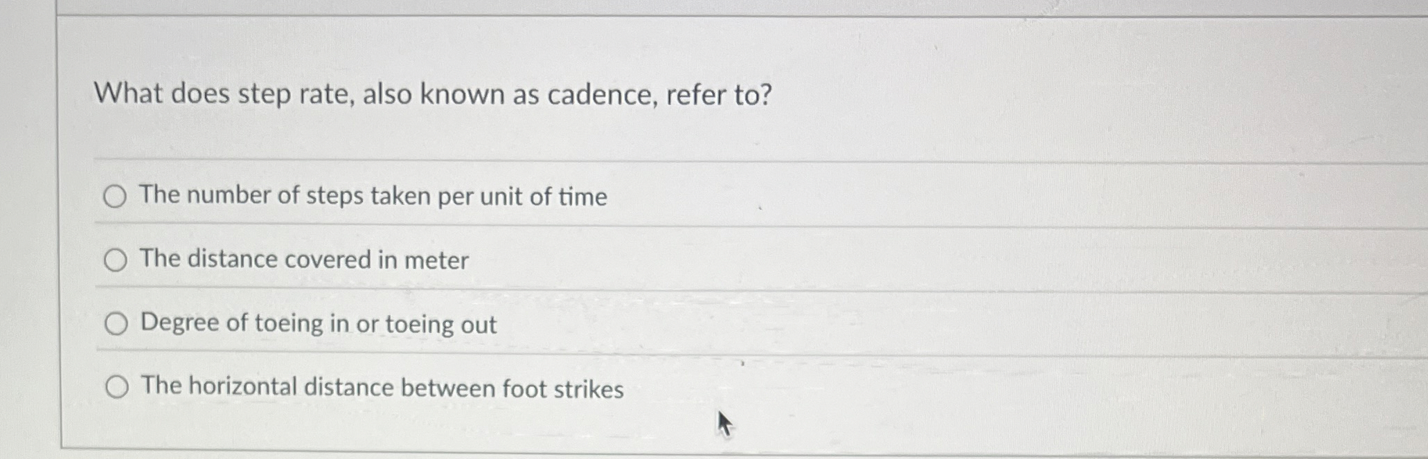 Solved What does step rate, also known as cadence, refer | Chegg.com