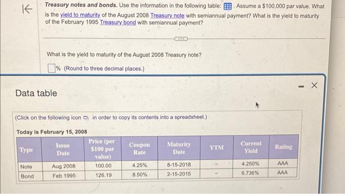 Solved Treasury notes and bonds. Use the information in the | Chegg.com