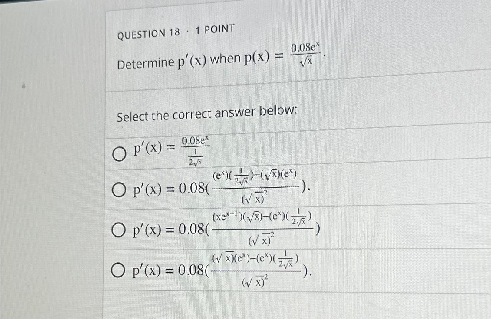 Solved QUESTION 18*1 ﻿POINTDetermine p'(x) ﻿when | Chegg.com