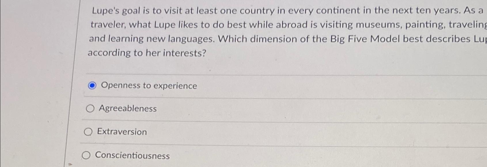 Solved Lupe's goal is to visit at least one country in every | Chegg.com
