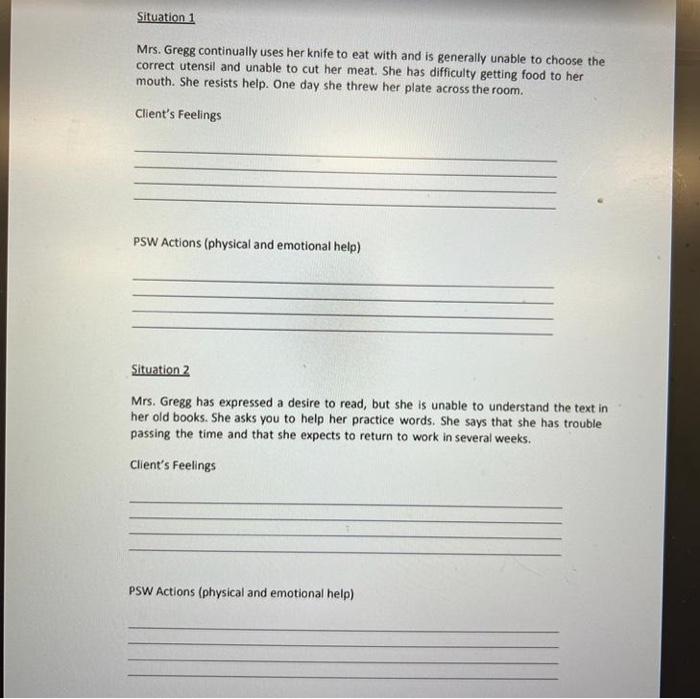 Solved Situation 1 Mrs. Gregg continually uses her knife to | Chegg.com
