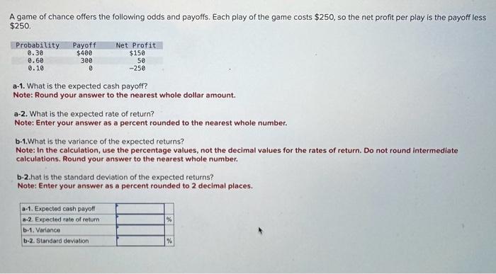 Solved A game of chance offers the following odds and | Chegg.com