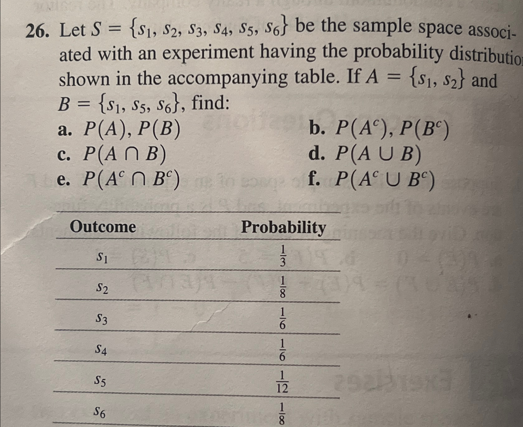 Solved Let S={s1,s2,s3,s4,s5,s6} ﻿be the sample space | Chegg.com