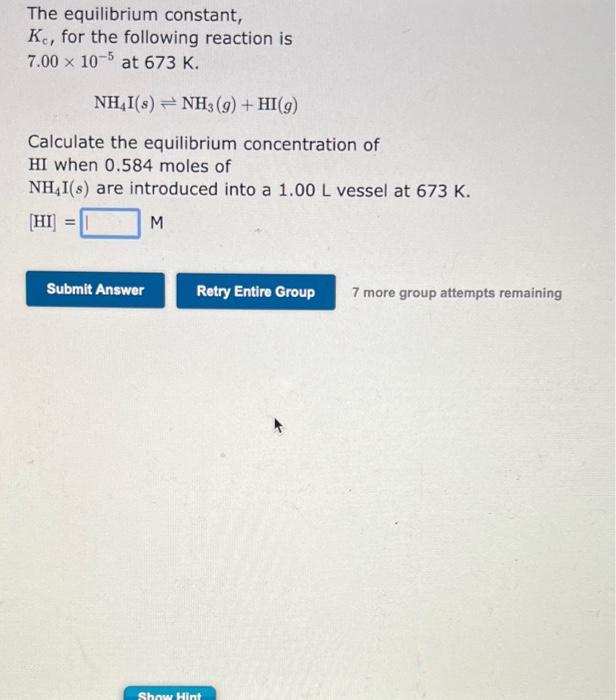 Solved The equilibrium constant , K_{c} for the following | Chegg.com