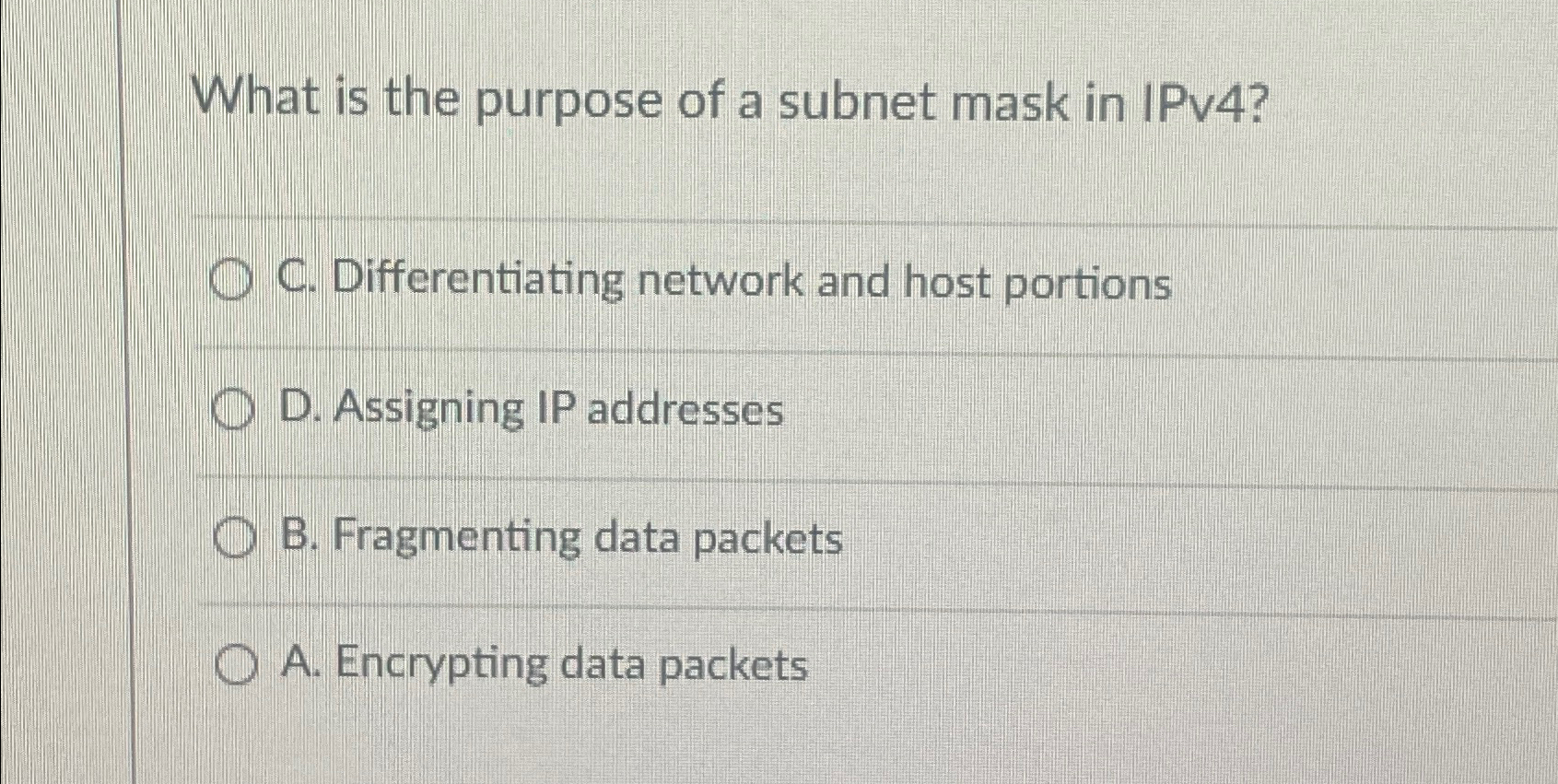 Solved What is the purpose of a subnet mask in IPv4?C. | Chegg.com