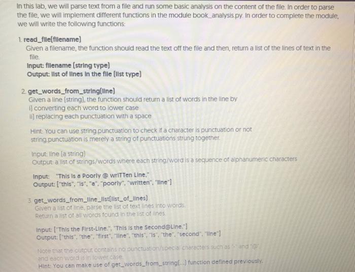 Solved In this lab, we will parse text from a file and run | Chegg.com