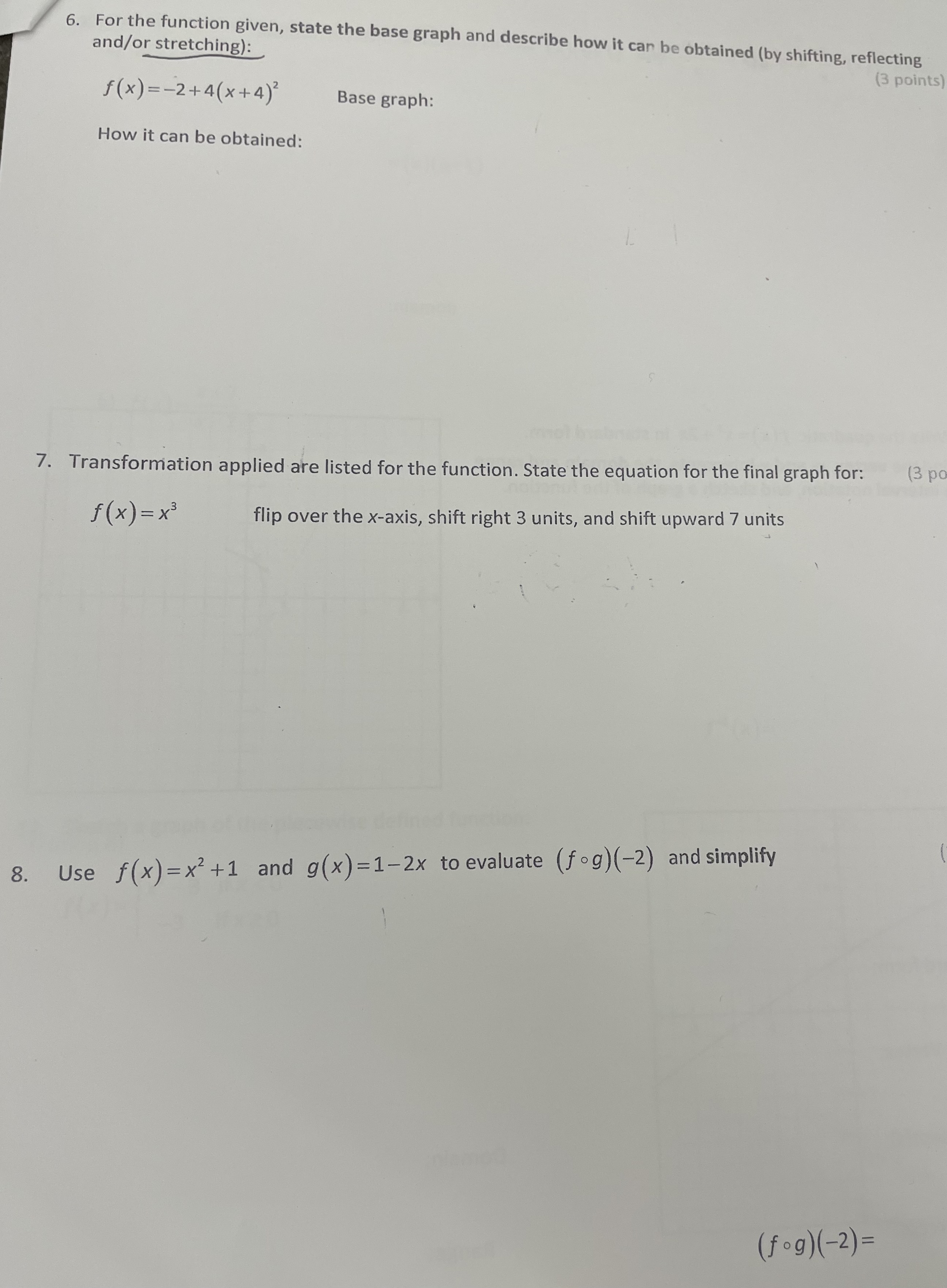 Solved For the function given, state the base graph and | Chegg.com