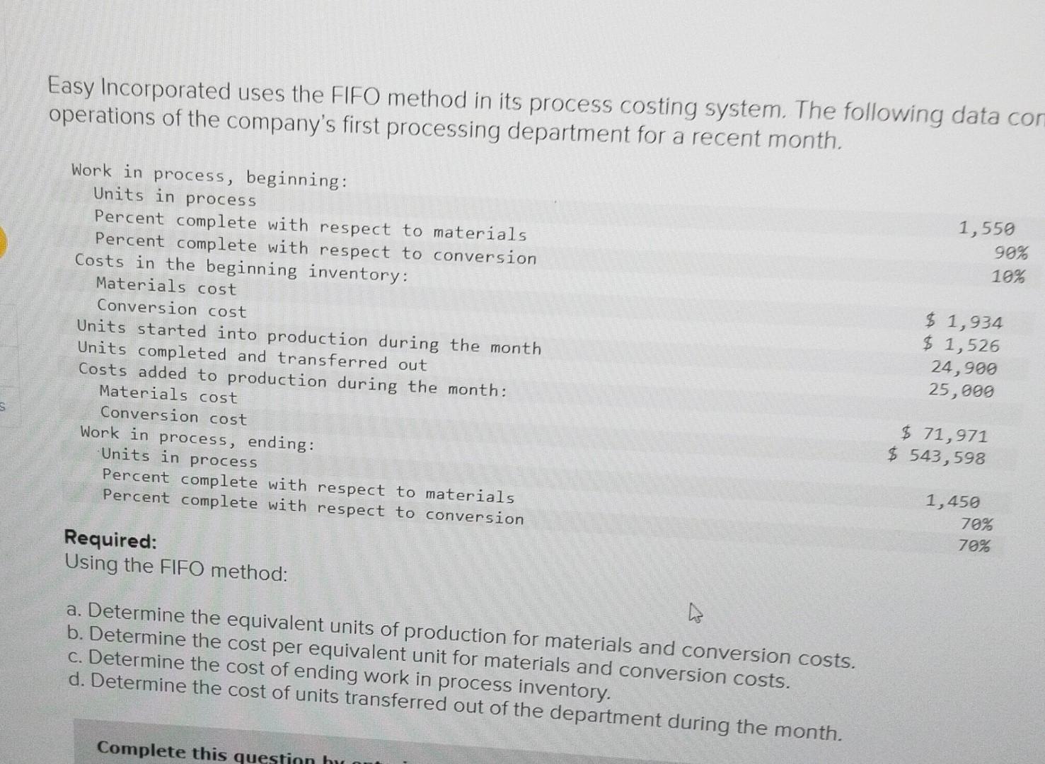 Solved Easy Incorporated uses the FIFO methnd in itc | Chegg.com