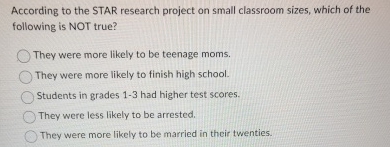 Solved According to the STAR research project on small | Chegg.com