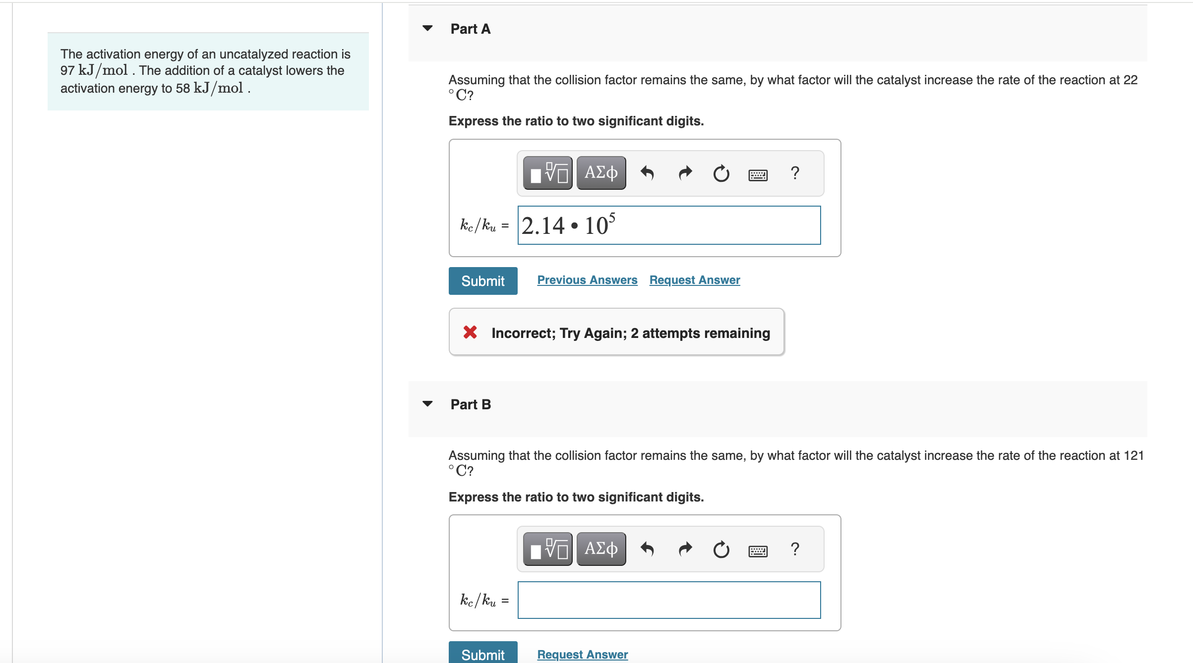 Solved The activation energy of an uncatalyzed reaction | Chegg.com