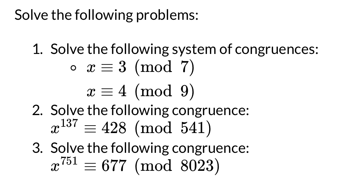 Solved Solve the following problems:Solve the following | Chegg.com