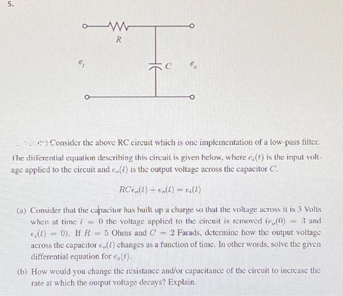 Solved Consider the above RC circuit which is one | Chegg.com