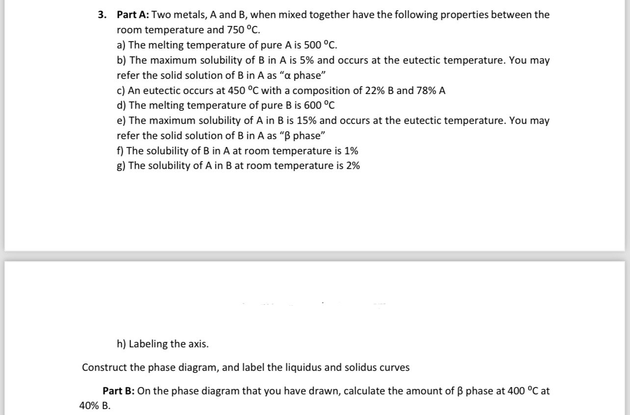 Solved Part A: Two metals, A and B, ﻿when mixed together | Chegg.com