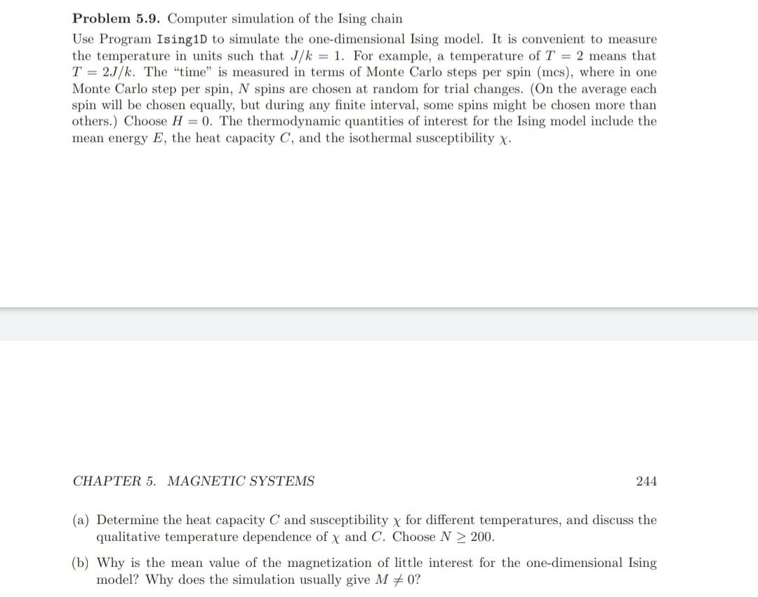 Solved Problem 5.9. Computer simulation of the Ising chain | Chegg.com