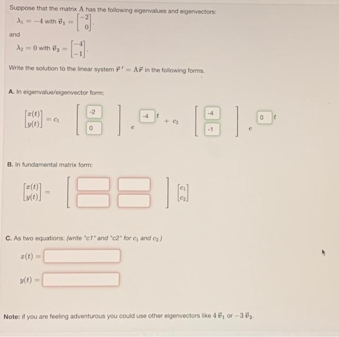 Solved Suppose that the matrix A has the following | Chegg.com