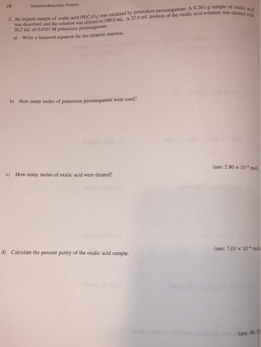 Solved Help with part d) ﻿calculate the percent purity of | Chegg.com