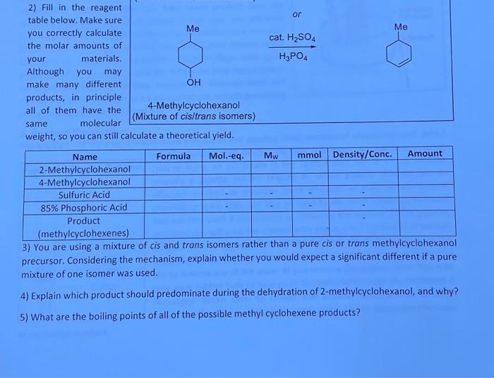 Solved or 2) Fill in the reagent table below. Make sure you | Chegg.com
