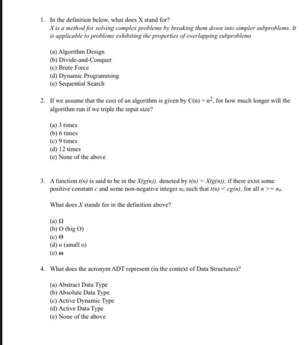 Solved 1. In the definition below, what does X stand for? X | Chegg.com