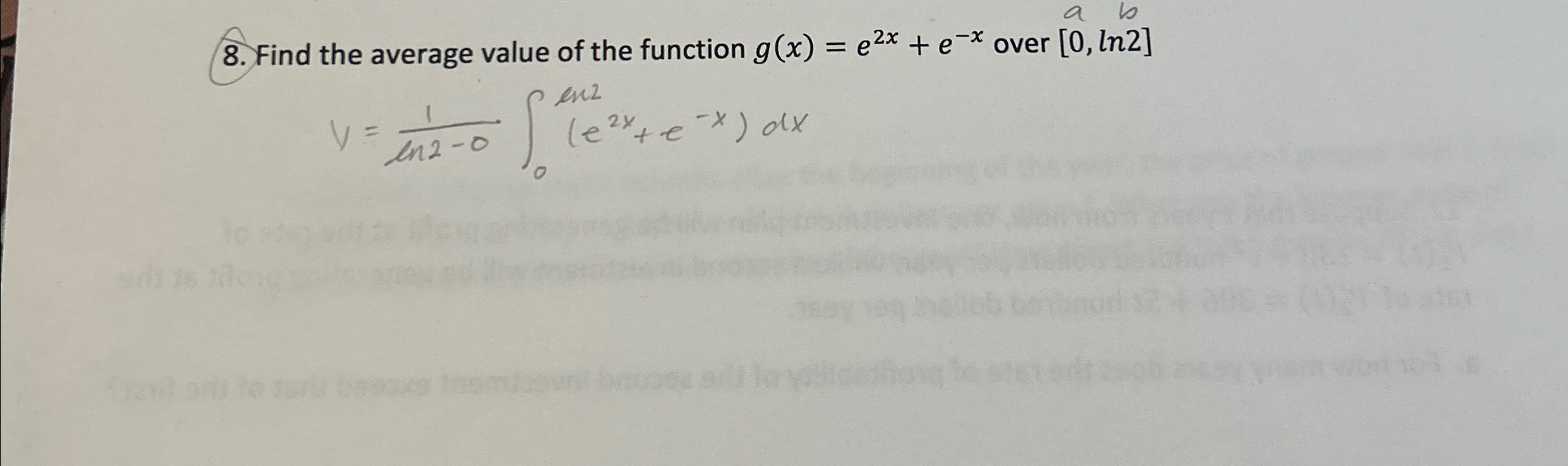 Solved Find the average value of the function g(x)=e2x+e-x | Chegg.com