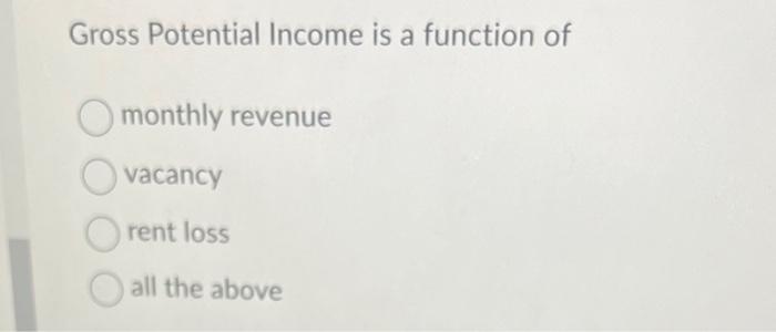 Solved Gross Potential Income is a function of monthly | Chegg.com