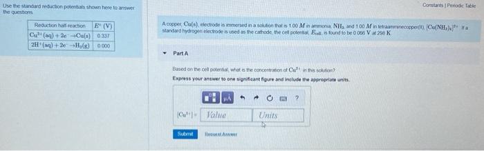 Solved Constants Penodic Table Use the standard reduction | Chegg.com