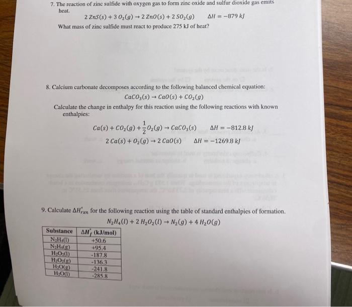 Solved 7. The reaction of zine sulfide with oxygen gas to | Chegg.com