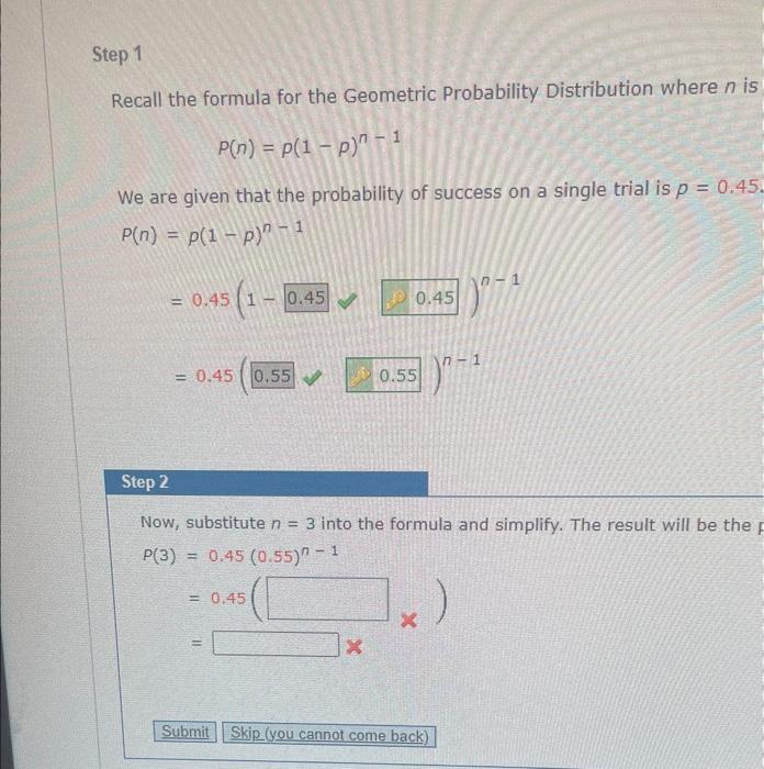 Solved Step 1 Recall the formula for the Geometric | Chegg.com