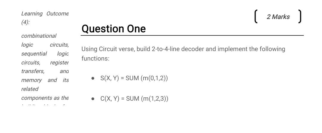 Solved Using Circuit verse, build 2-to-4-line decoder and | Chegg.com