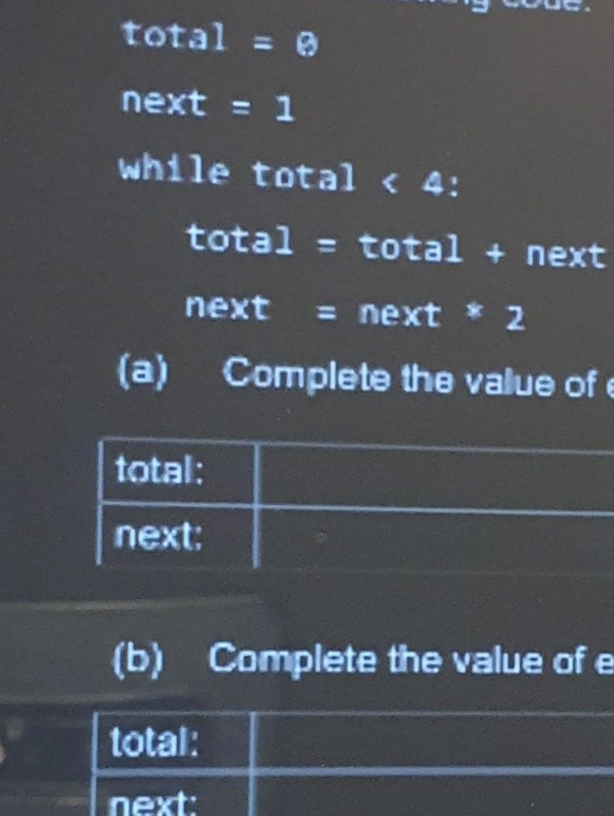 Solved total =0 next =1 while total
