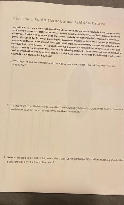 Solved Case Study: Fluid & Electrolyte and Acid-Base Balance | Chegg.com