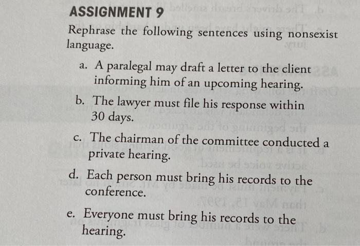 Solved ASSIGNMENT 9 Rephrase the following sentences using | Chegg.com