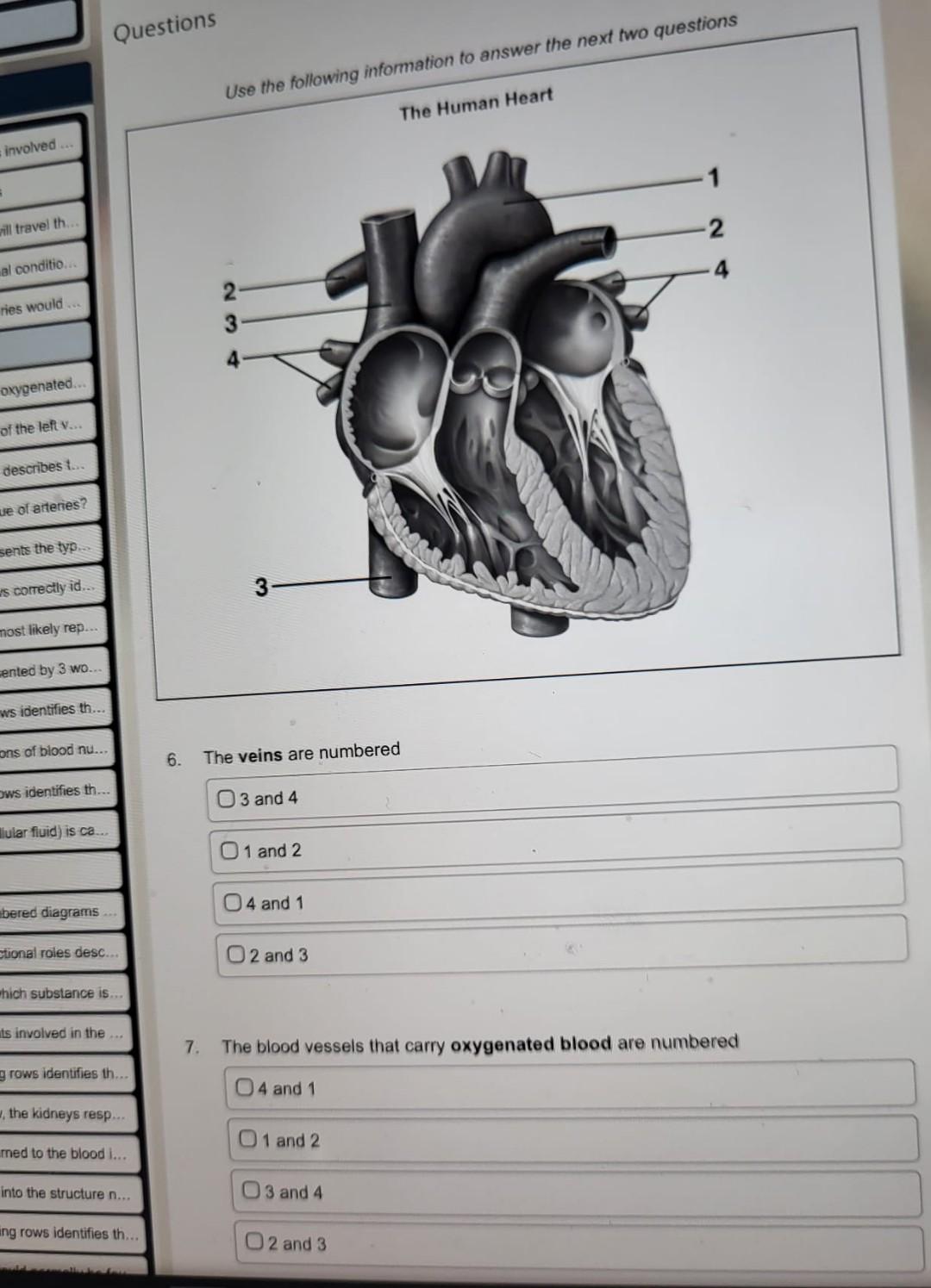 Solved 3 and 4 1 and 2 4 and 1 2 and 3 7. The blood vessels | Chegg.com