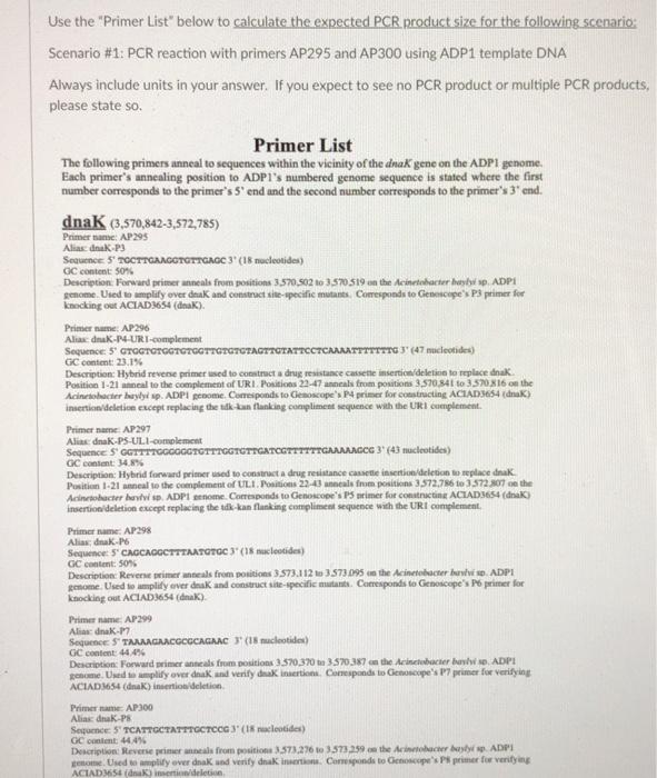 Solved Use the "Primer List" below to calculate the expected | Chegg.com