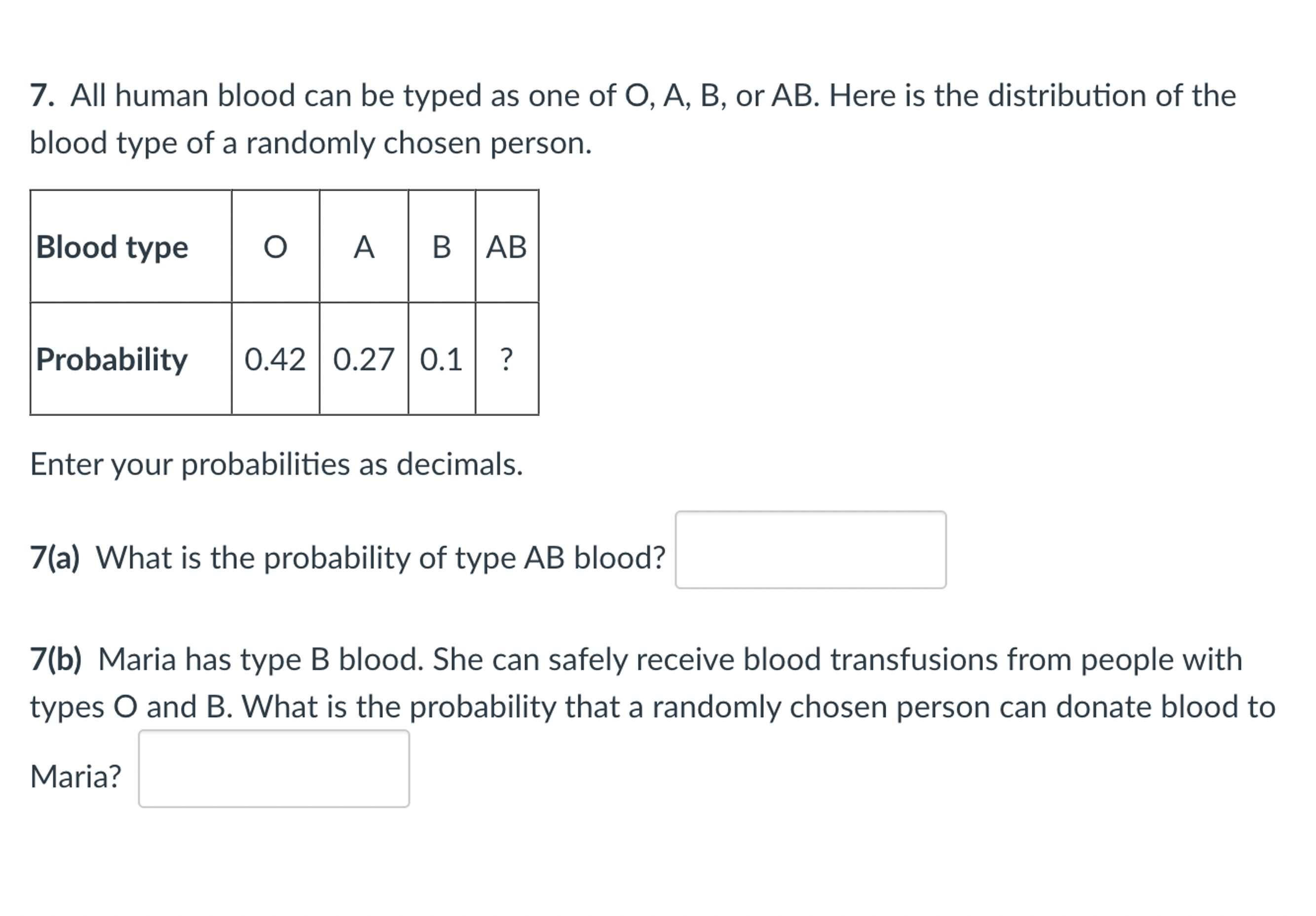 Solved All human blood can be typed as one of O,A,B, ﻿or AB. | Chegg.com