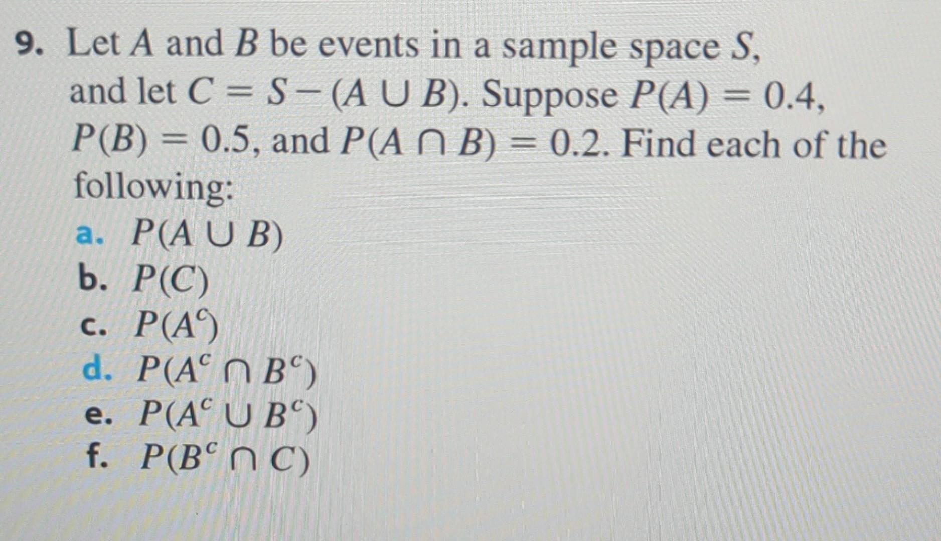 Solved Let A and B be events in a sample space S, and let | Chegg.com