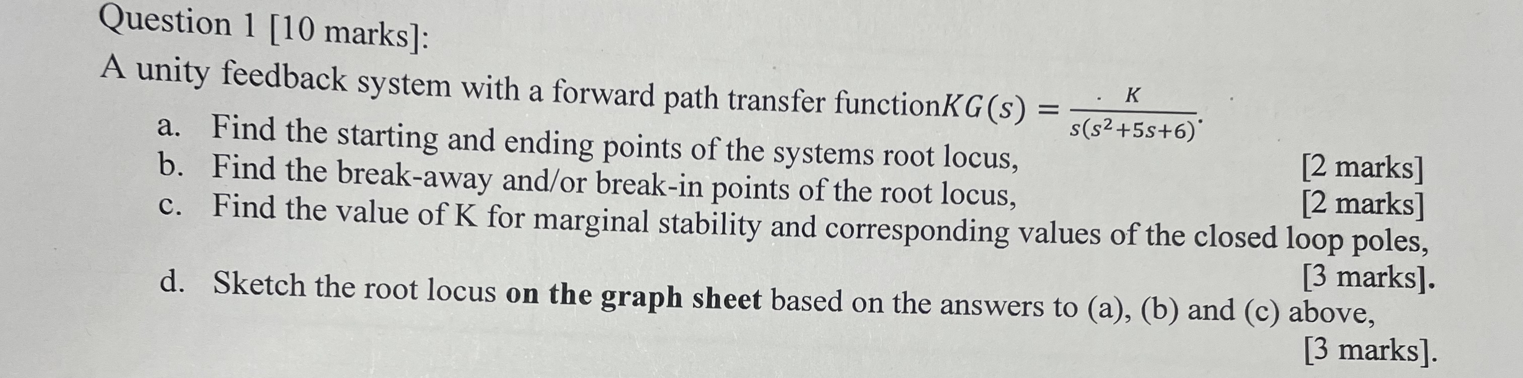 Question 1 [10 ﻿marks]:A unity feedback system with a | Chegg.com
