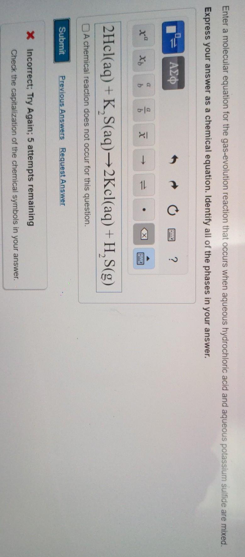 Solved Enter a molecular equation for the gas-evolution | Chegg.com