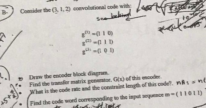 Consider the (3,1,2) convolutional code with: | Chegg.com
