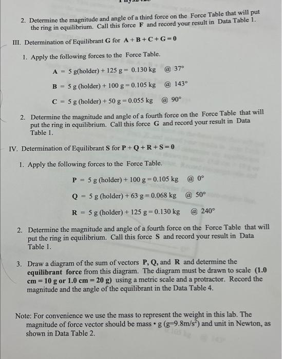 Solved I. Determination of Equilibrant E for A+B+E=0 1. | Chegg.com