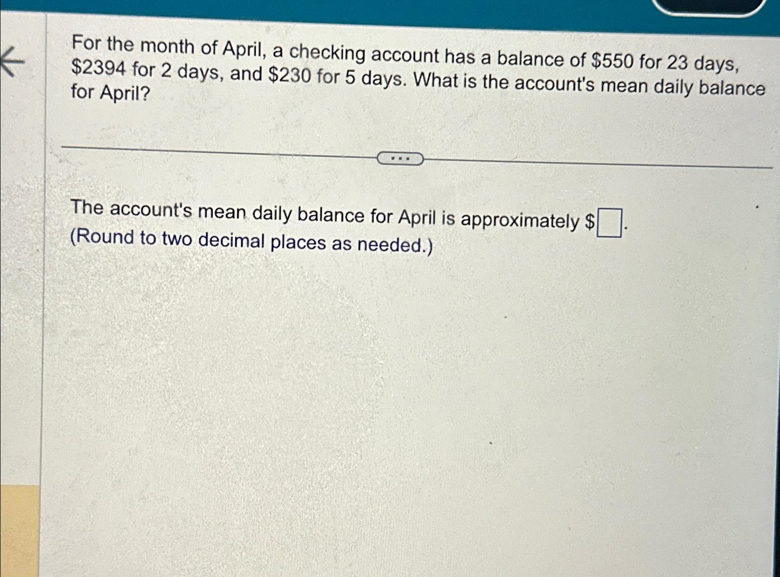 Solved For the month of April, a checking account has a | Chegg.com