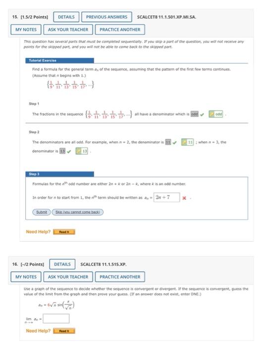 Solved 11. [-14 Points) DETAILS SCALCETS 11.1.047.MI.SA. MY | Chegg.com Solved 11. [-14 Points) DETAILS SCALCETS 11.1.047.MI.SA. MY | Chegg.com