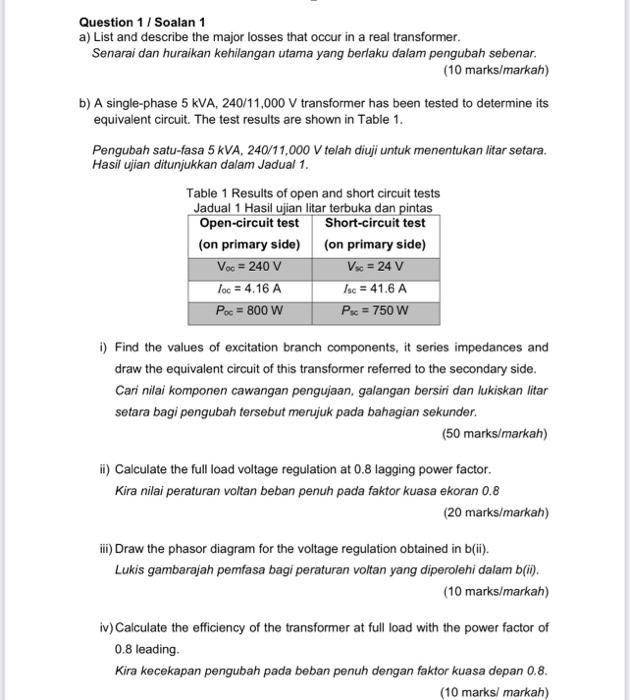 Solved Question 1/ Soalan 1 a) List and describe the major | Chegg.com