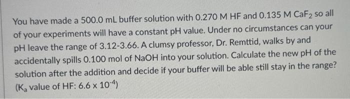 Solved You have made a 500.0 mL buffer solution with | Chegg.com