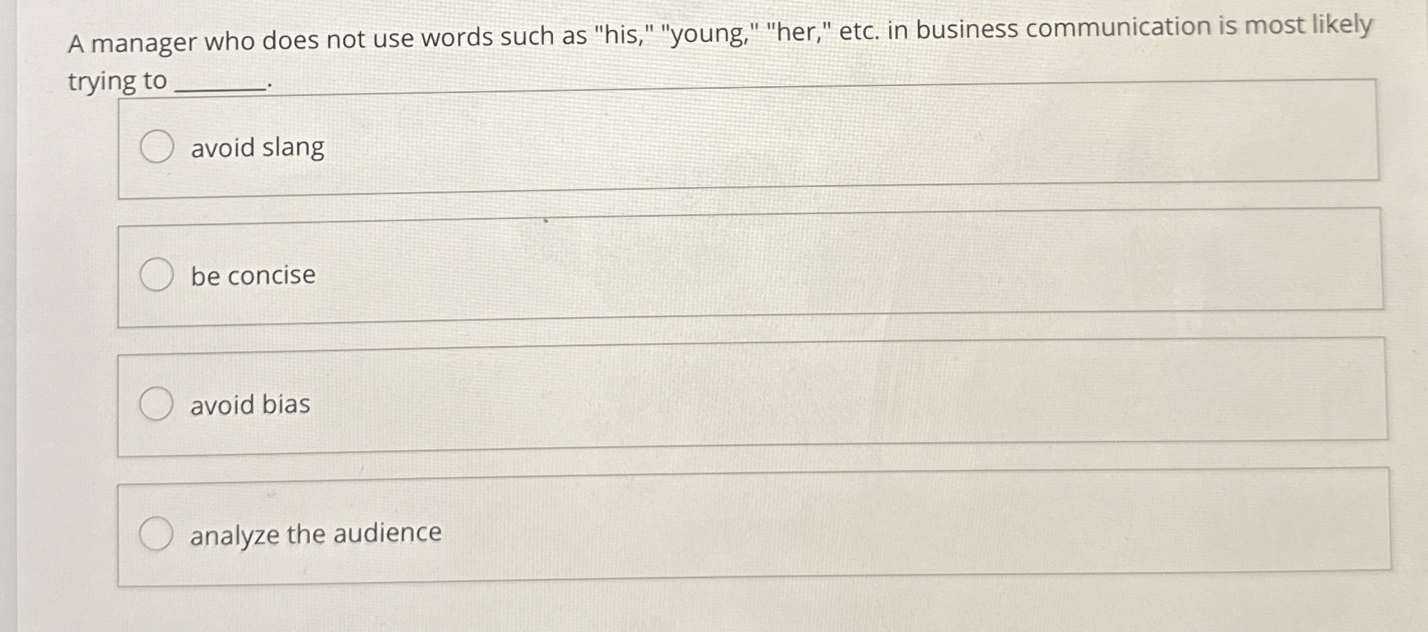 Solved A manager who does not use words such as "his," | Chegg.com