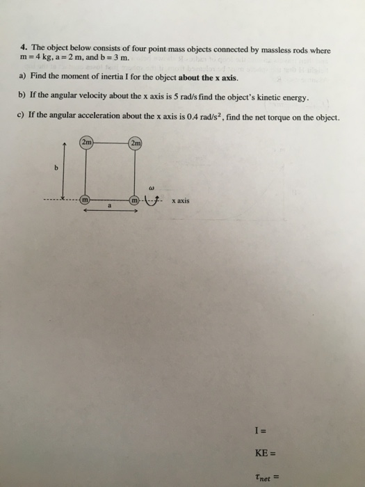 Solved 4. The object below consists of four point mass | Chegg.com