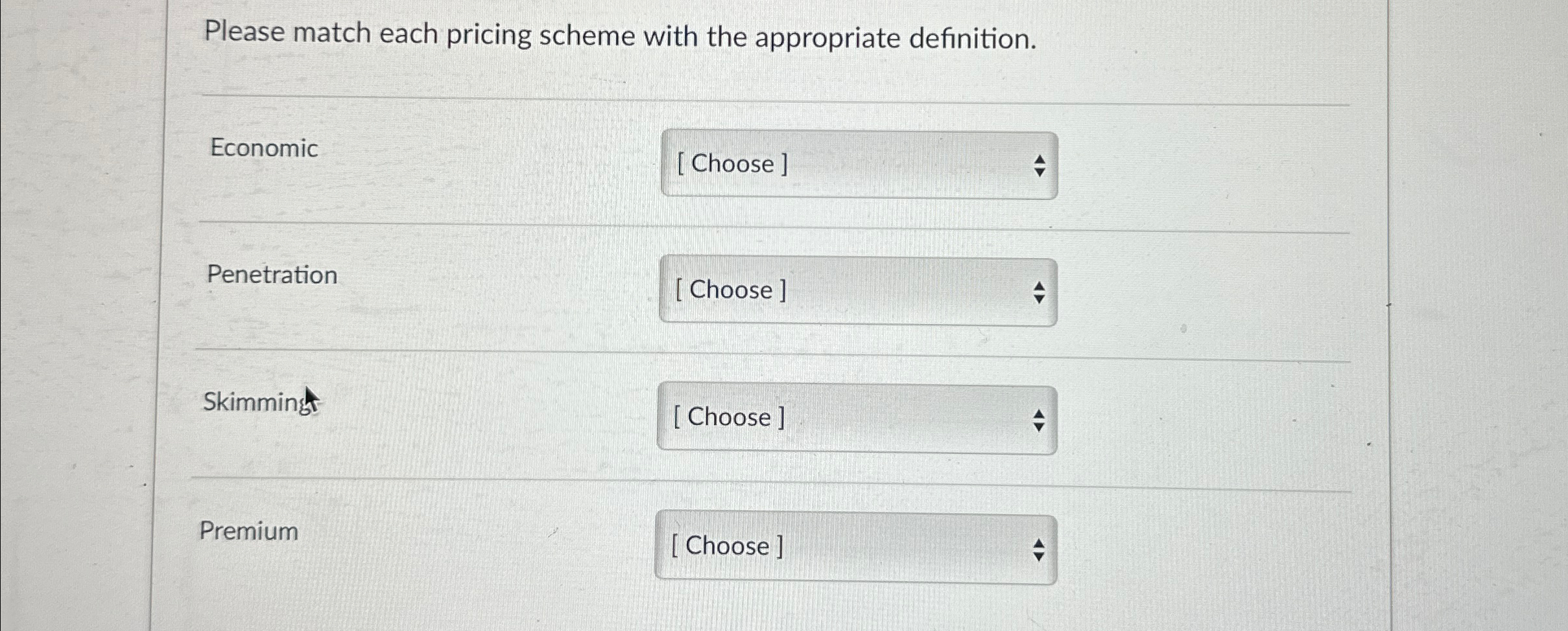 Solved Please match each pricing scheme with the appropriate | Chegg.com