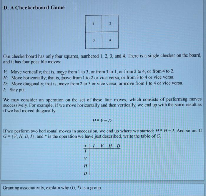 Solved D. A Checkerboard Game Our checkerboard has only four | Chegg.com
