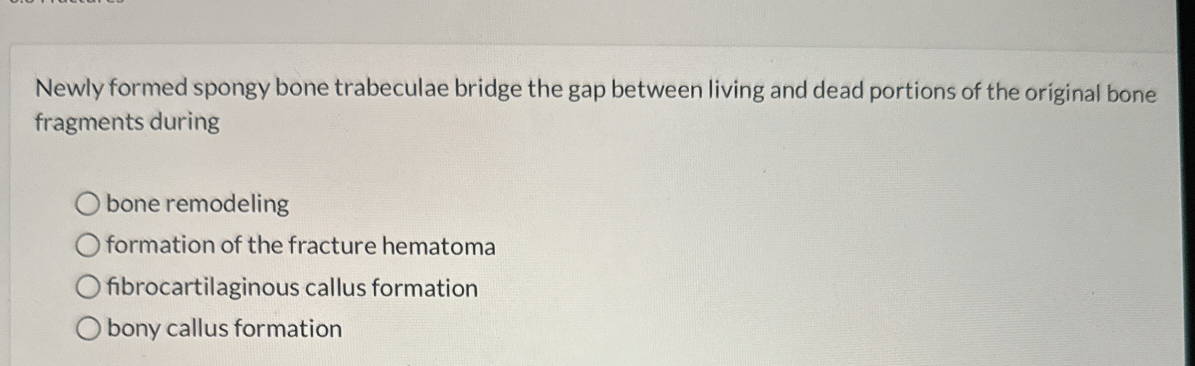 Solved Newly formed spongy bone trabeculae bridge the gap | Chegg.com