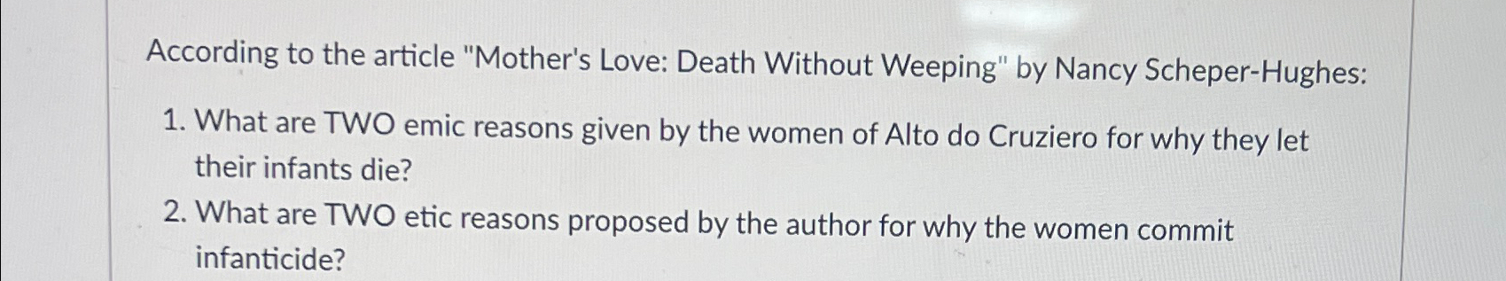 According to the article "Mother's Love: Death | Chegg.com
